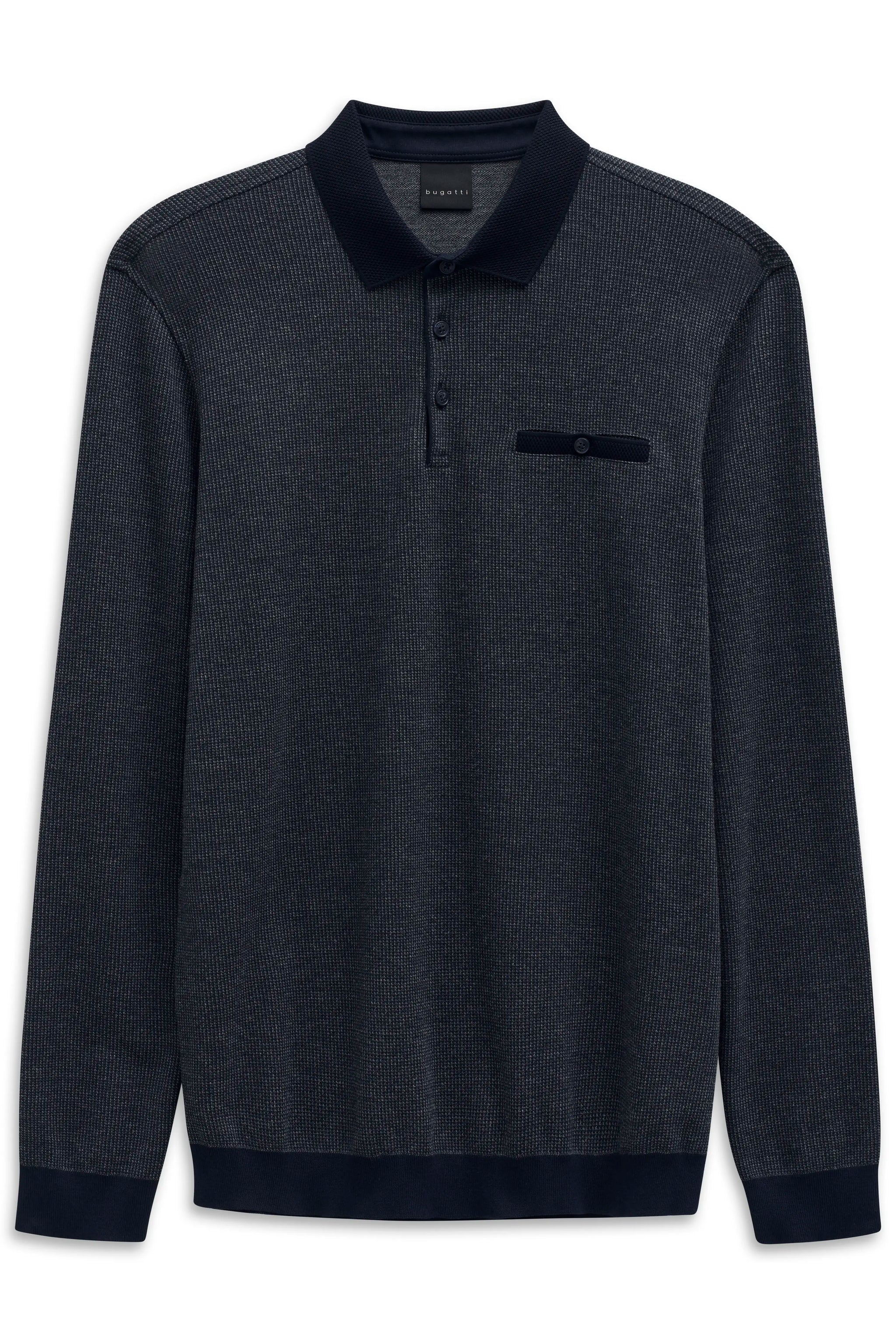 Polo Shirt langarm mit Brusttasche und Knopfleiste in grau | Bugatti