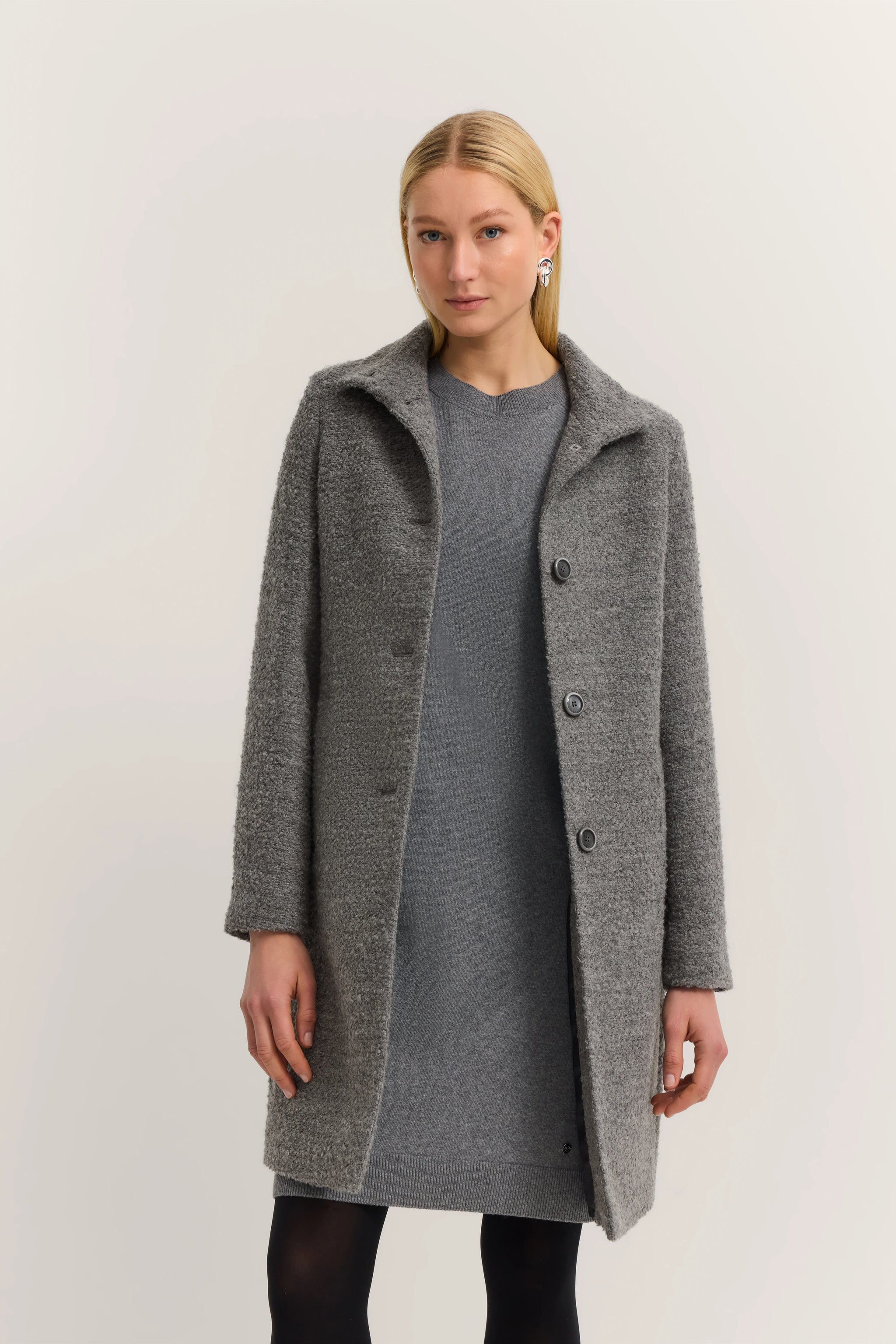 Wool coat with Flexcity Stretch and stand-up collar in dark grey | Bugatti
