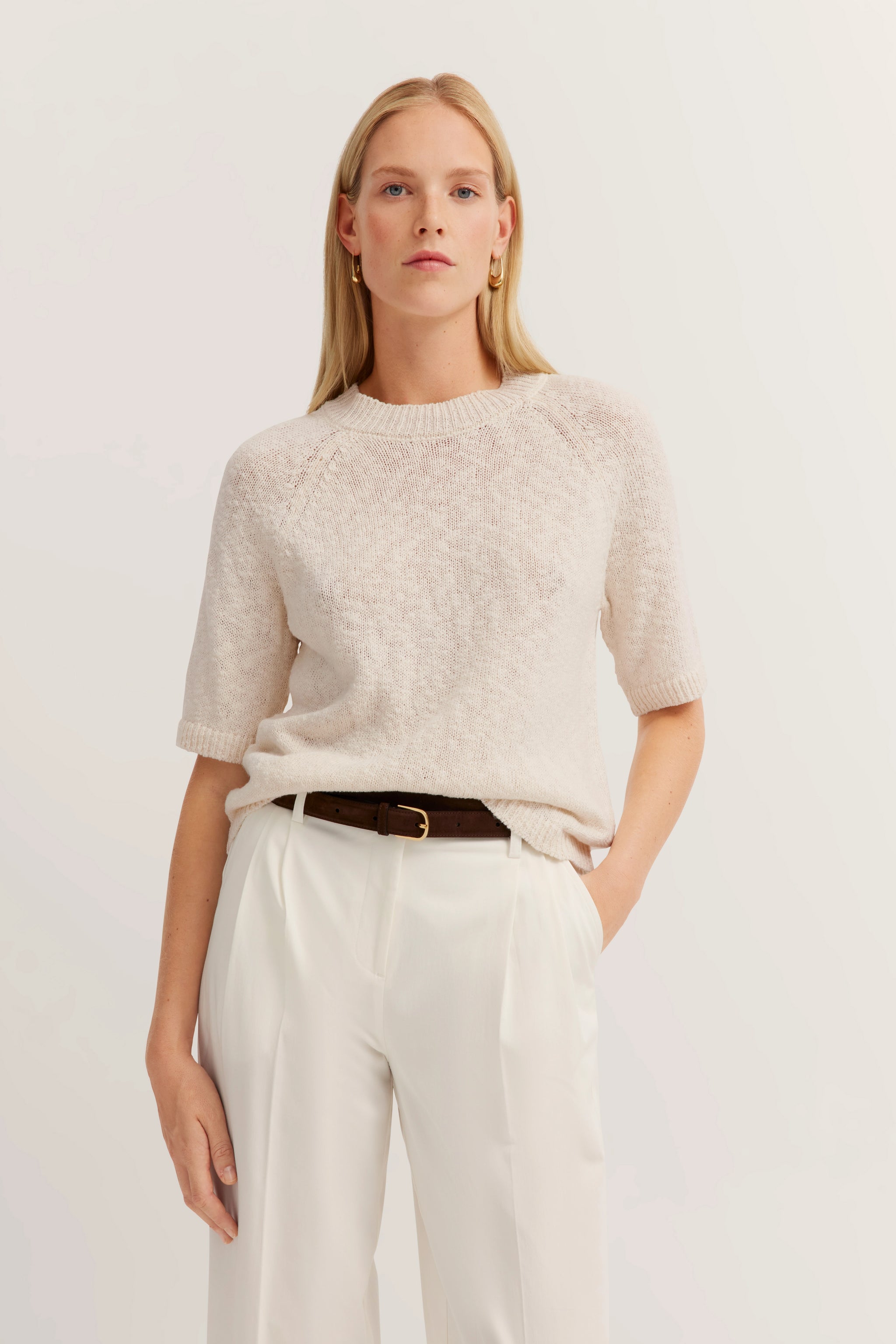 Sommerpullover aus Baumwoll-Leinen-Mischung in ecru | Bugatti